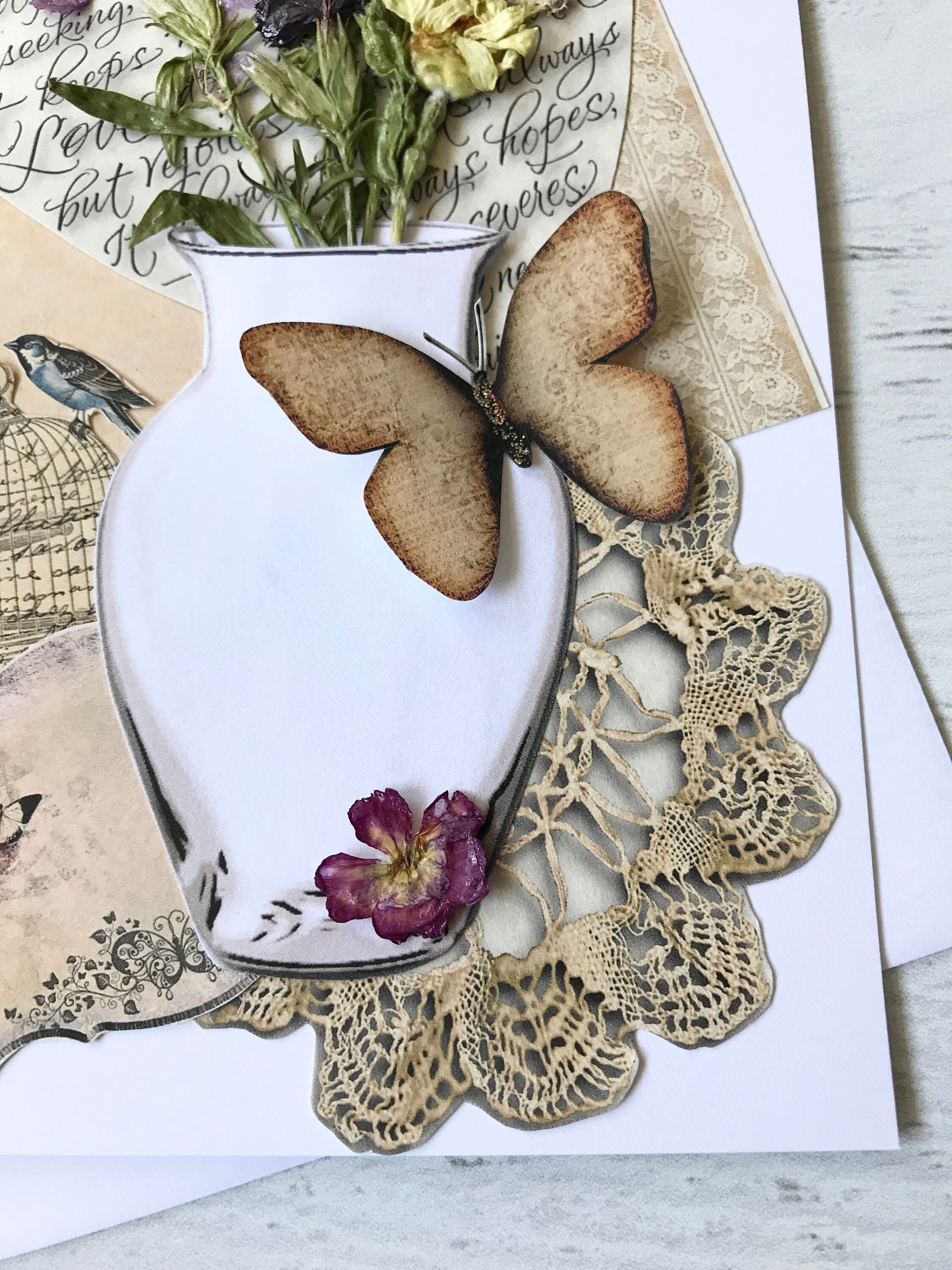 Pressed Flowers Love Card, Love is Patient, Dried Flowers, Botanical ...