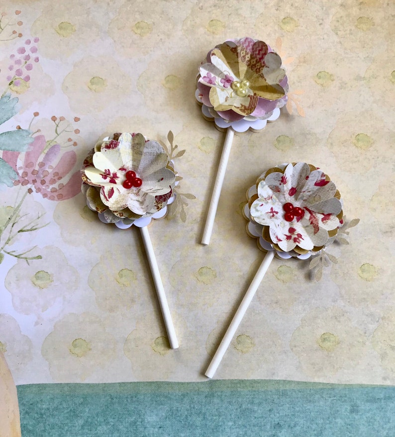 Flower Cupcake Toppers Birthday Party Paper Flowers Cupcake - Etsy