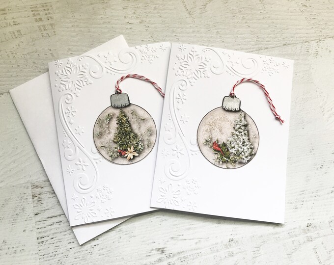 Christmas Ornament Note Card Set, Embossed Christmas Note Cards, Set of ...