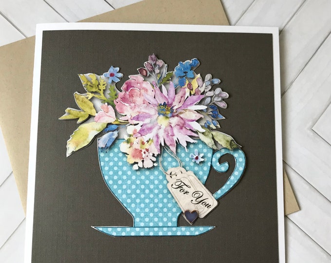 Floral Teacup Card, Thinking of You, Just a Note, All Occason Card, Tea ...