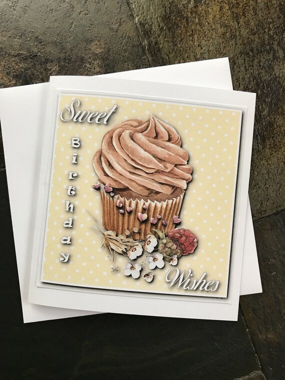 Sweet Birthday Wishes Cupcake Card Digital Design Cards | Etsy