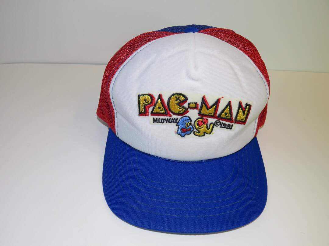 Fun Vintage 80's Pac-man Trucker Hat/cap- Red, White, & Blue-adjustable ...