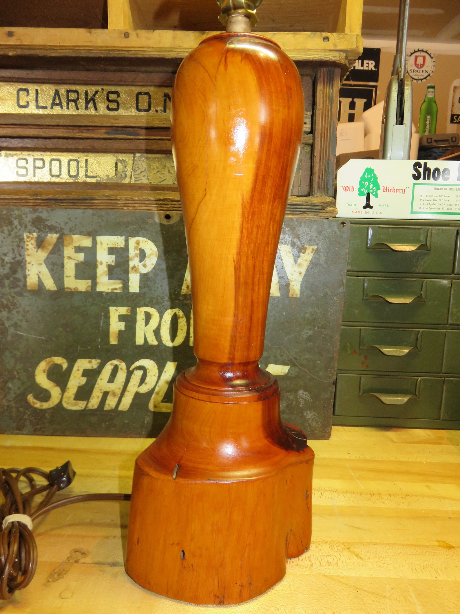 Vintage Hand Turned/ Hand Crafted Solid Wood Table Lamp Base Natural ...