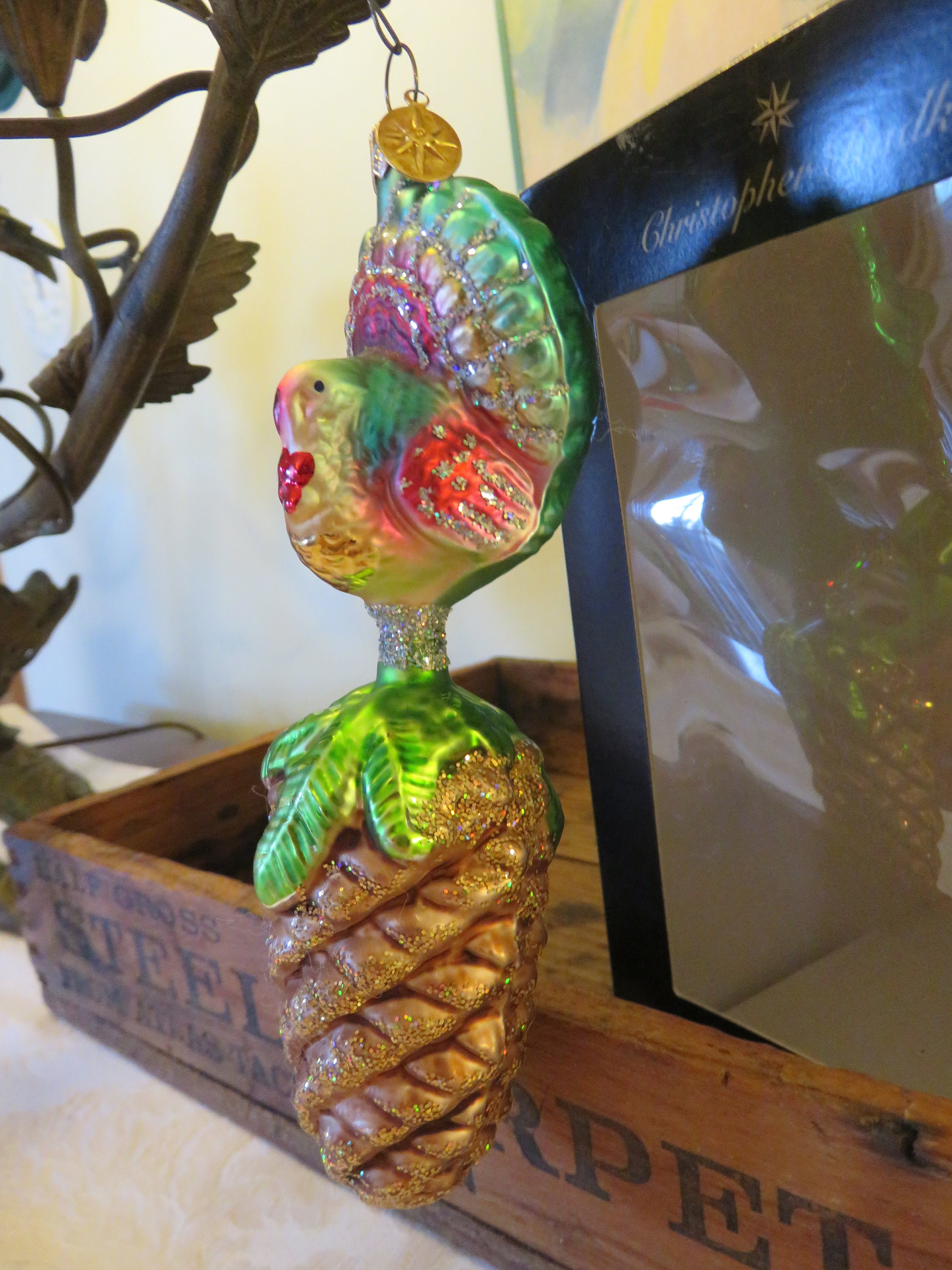 Vintage Christopher Radko Double Turkey on Acorn Ornament Star Tag - Etsy