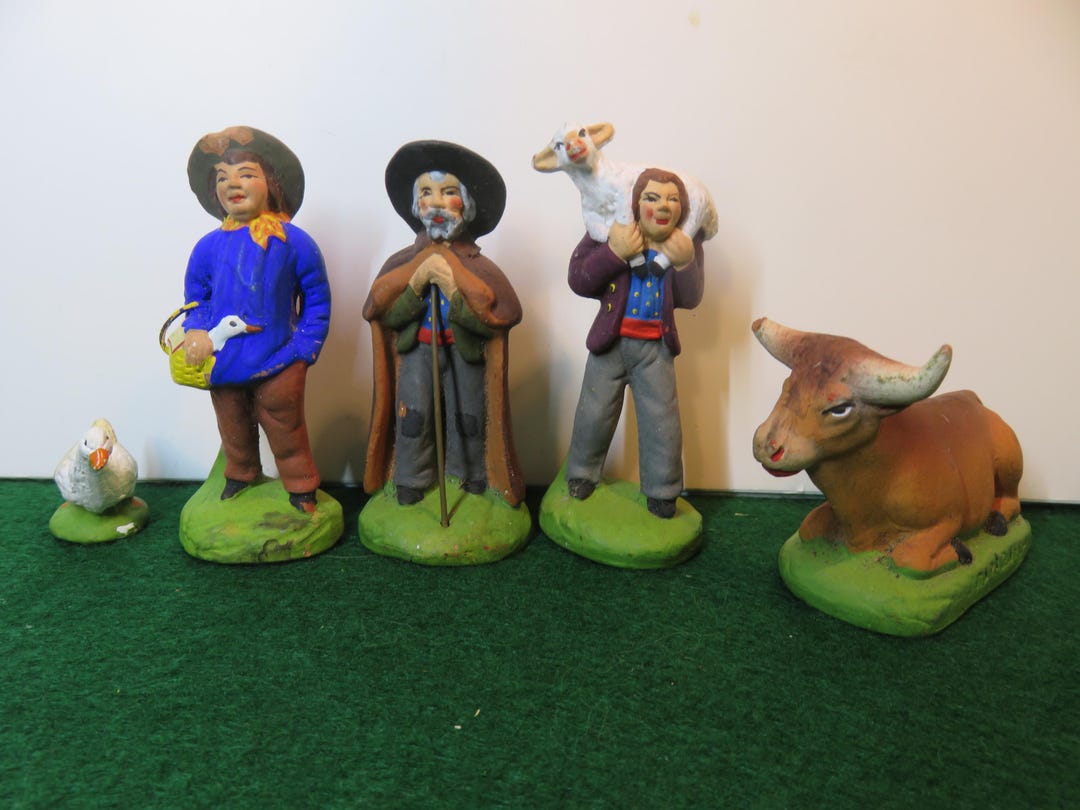 Vintage Carbonel French Santon Clay Figurines- 3 Farmers/village Folk ...