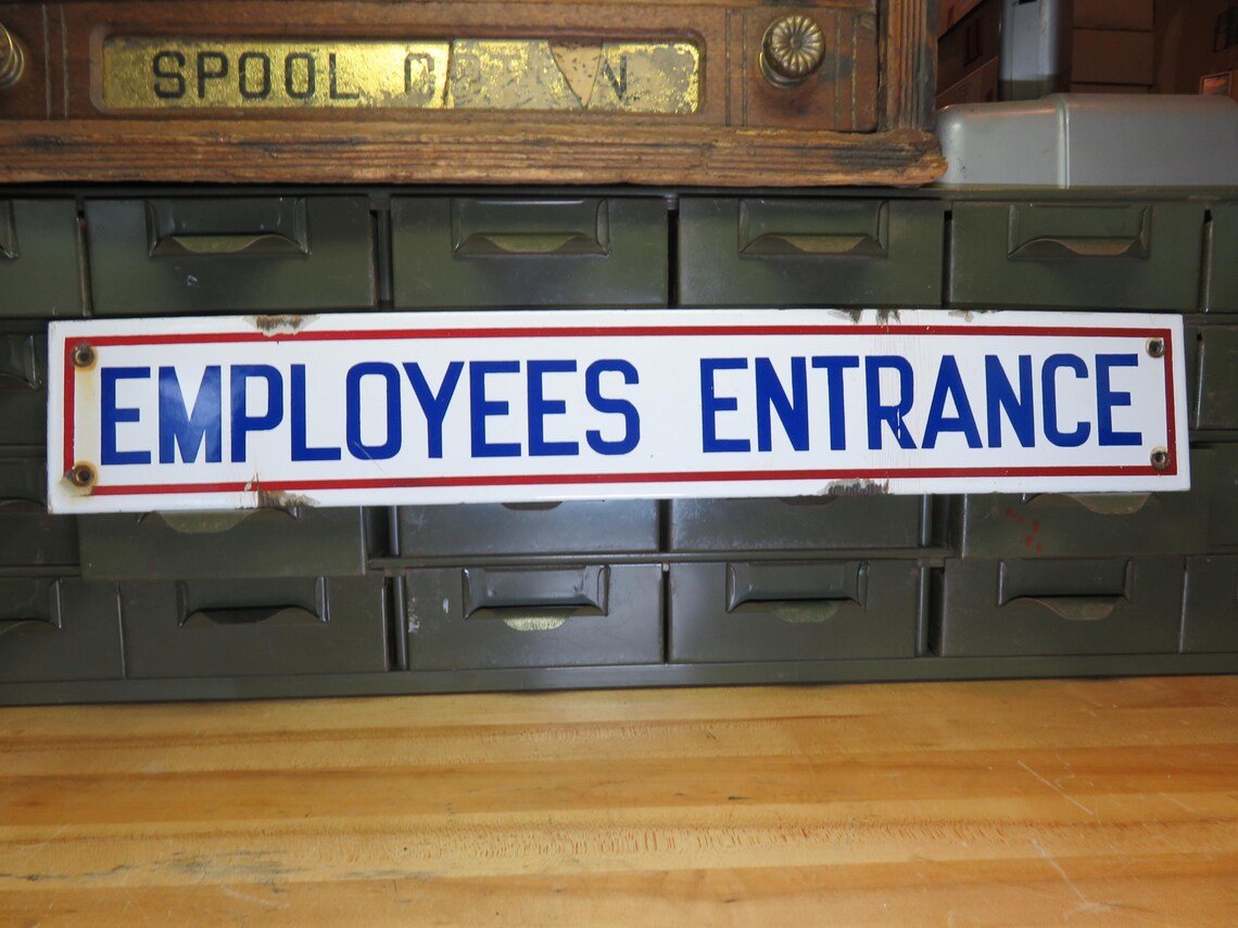 Vintage Large Porcelain Employees Entrance Sign-original 1940's-heavy ...