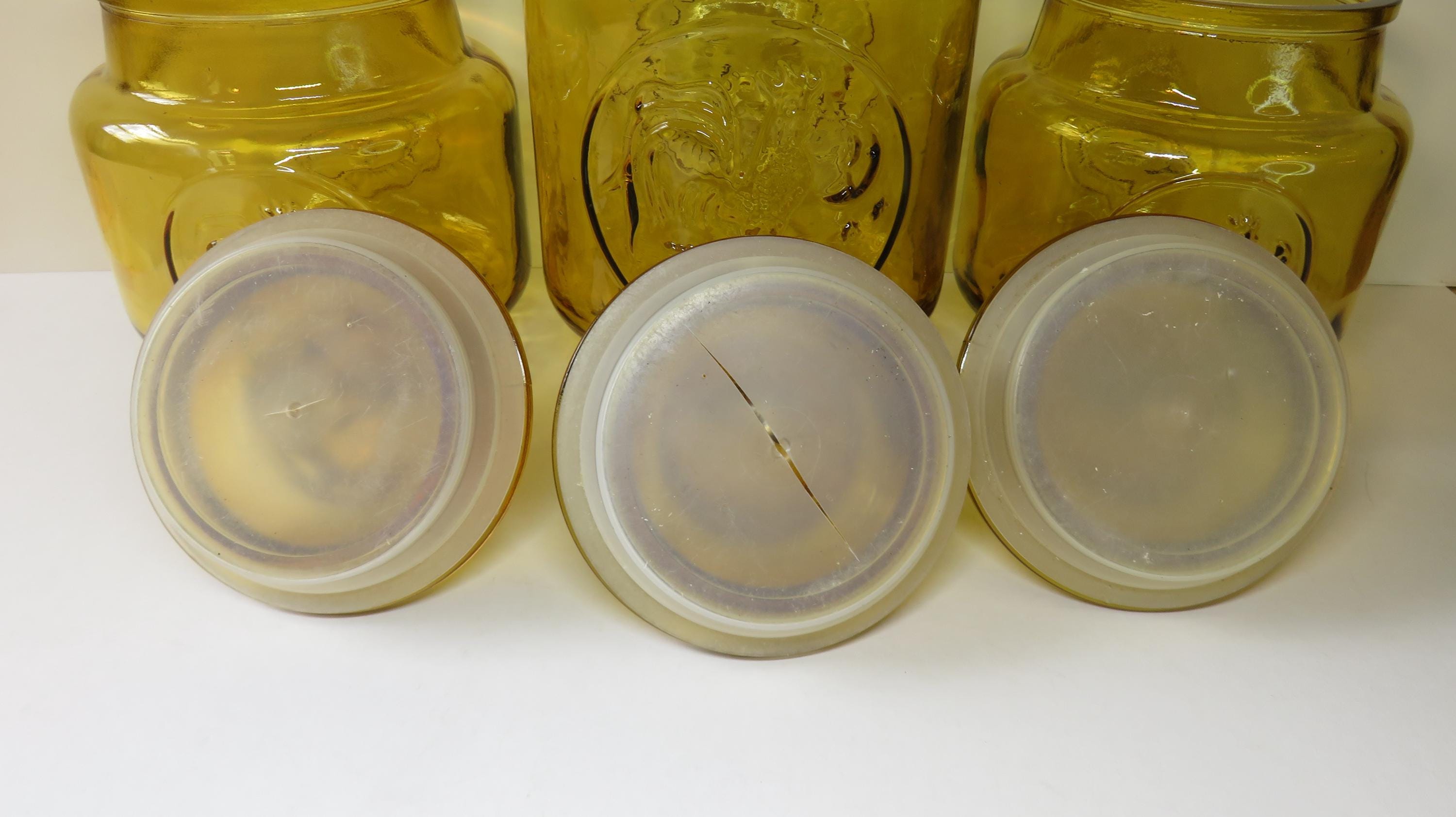Vintage Wheaton Amber Glass Canisters-smiling Sun Face/rooster- Set of ...