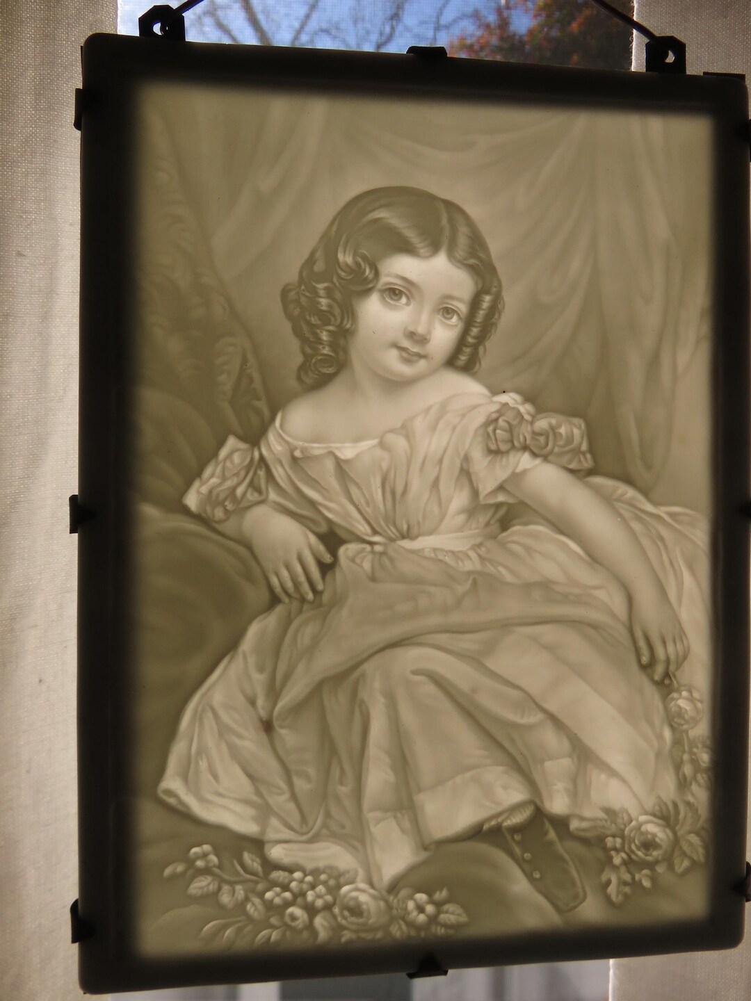 Antique 19c. Lithophane -german Porcelain Panel- Young Girl ...
