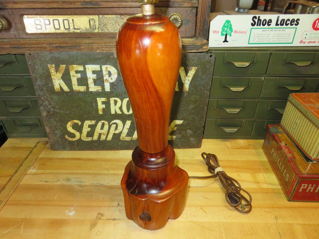 Vintage Hand Turned/ Hand Crafted Solid Wood Table Lamp Base Natural ...