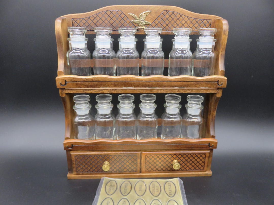 Vintage Colonial Spice Rack Set- Gail Craft- NOS in Box- 12 Bottles ...