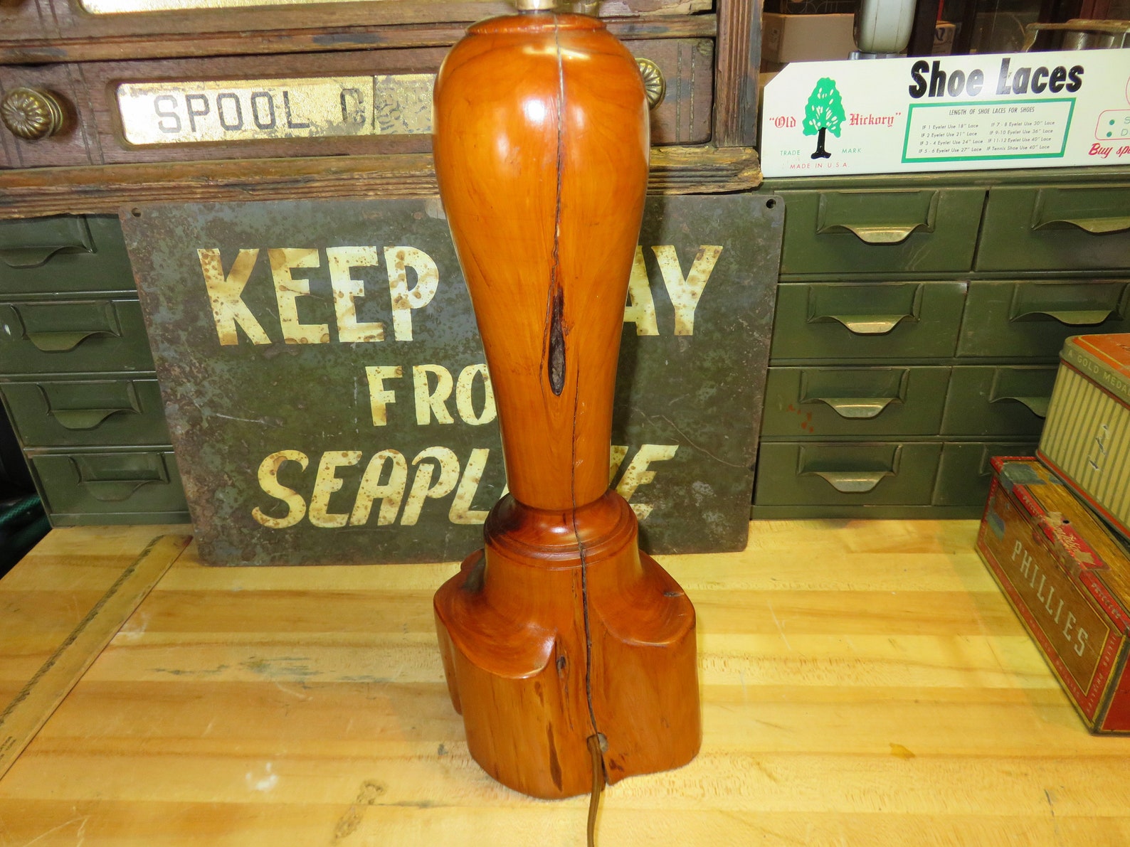 Vintage Hand Turned/ Hand Crafted Solid Wood Table Lamp Base Natural ...