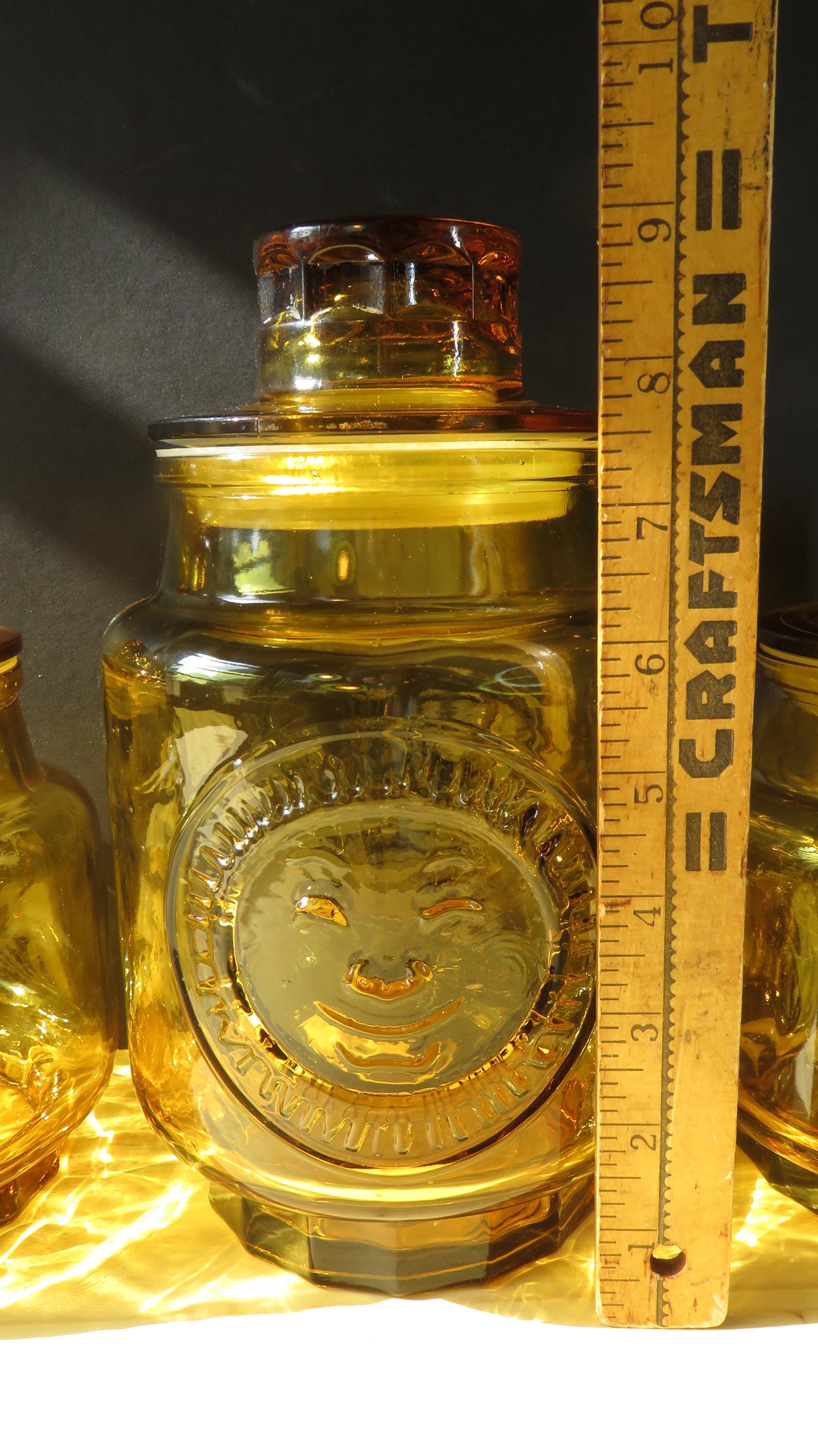 Vintage Wheaton Amber Glass Canisters-smiling Sun Face/rooster- Set of ...