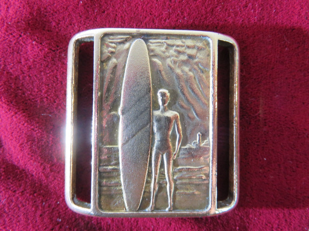 Vintage Surfer Brass Belt Buckle- Bathing Suit- Surfboard- Waves ...