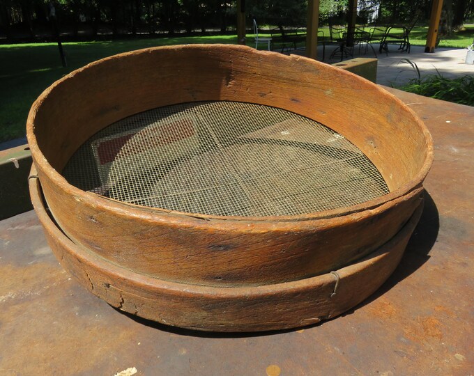 Antique Bentwood Grain Sifter- Sieve/ 18" Round Double Layer Wire Mesh ...