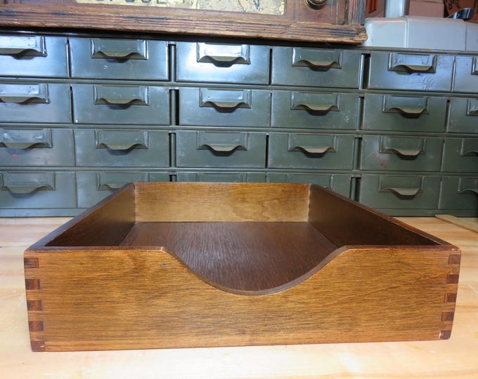 Vintage Carver Wood Office Desk Top File Tray Box- Finger Joint Edges ...