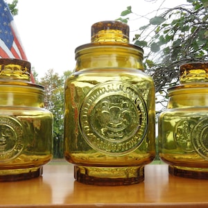 Vintage Wheaton Amber Glass Canisters-smiling Sun Face/rooster- Set of ...