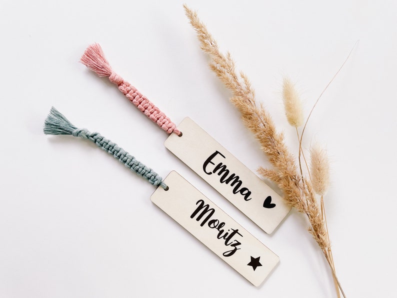 Lesezeichen aus Holz & Makramee - Geschenk, Muttertag, Vatertag ...