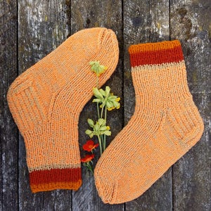 Orange Wool Socks Hand Knit Socks Lady Socks Woomens Socks Hand Knitted ...