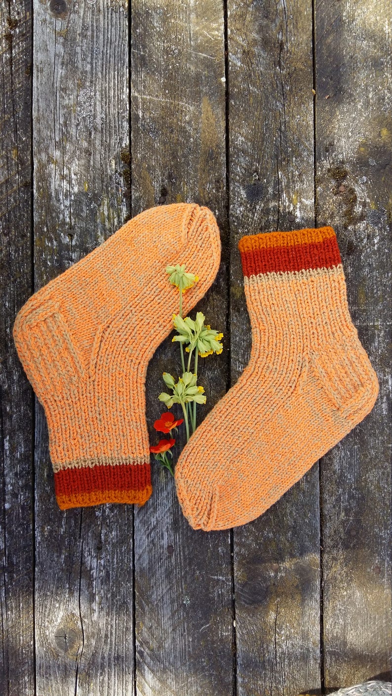 Orange wool socks hand knit socks lady socks woomens socks | Etsy