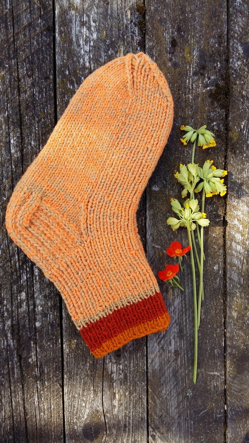 Orange wool socks hand knit socks lady socks woomens socks | Etsy