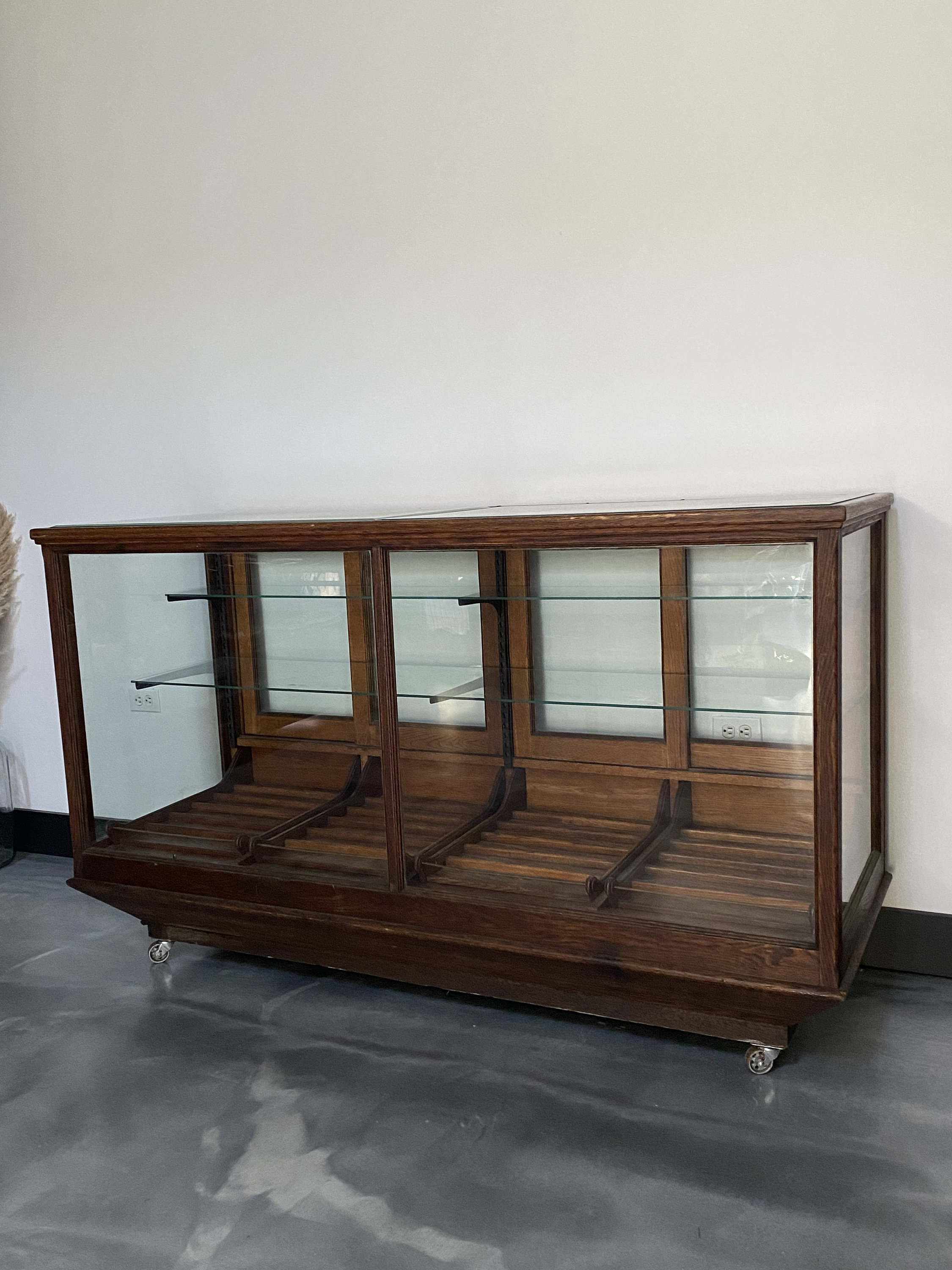 Antique Large Display Cabinet Wavy Original Glass Oak by Saginaw ...