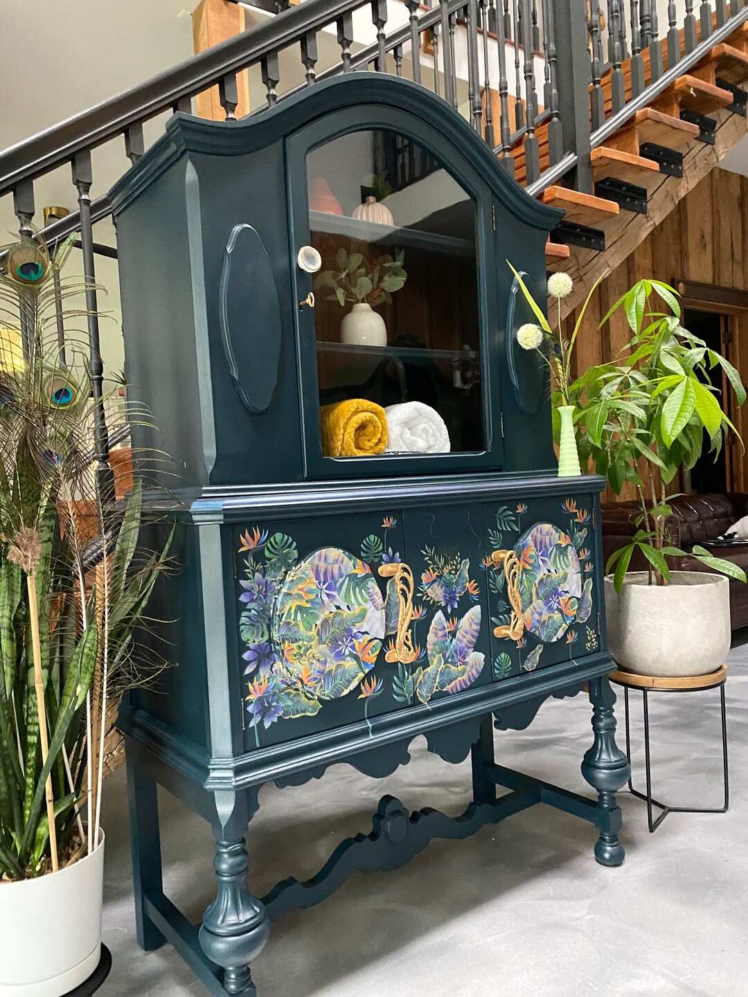 Antique Peacock Jacobean Botanical Tropical Blue Peacock Storage China ...