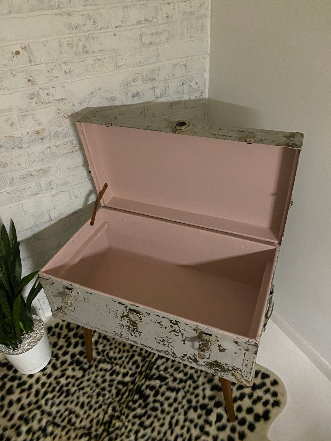 Pink Interior Military Trunk Chest Footlocker Mid Century - Etsy