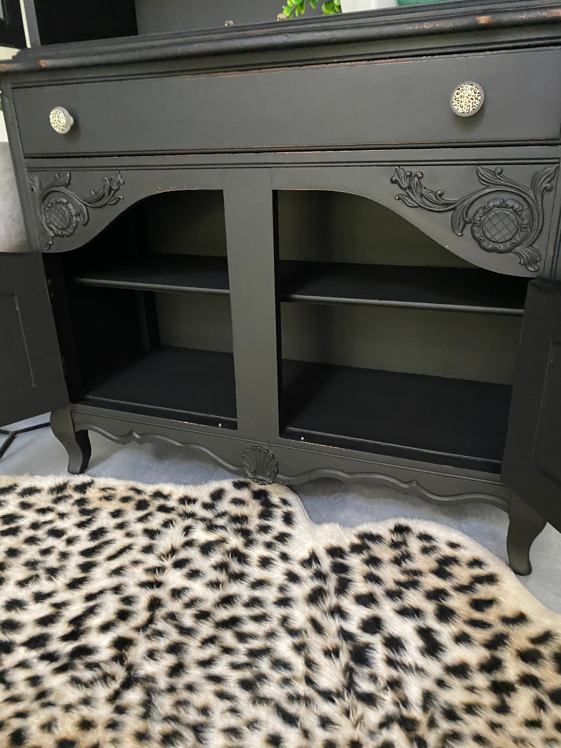 Vintage Display Cabinet China Cabinet Black and Leopard Print - Etsy