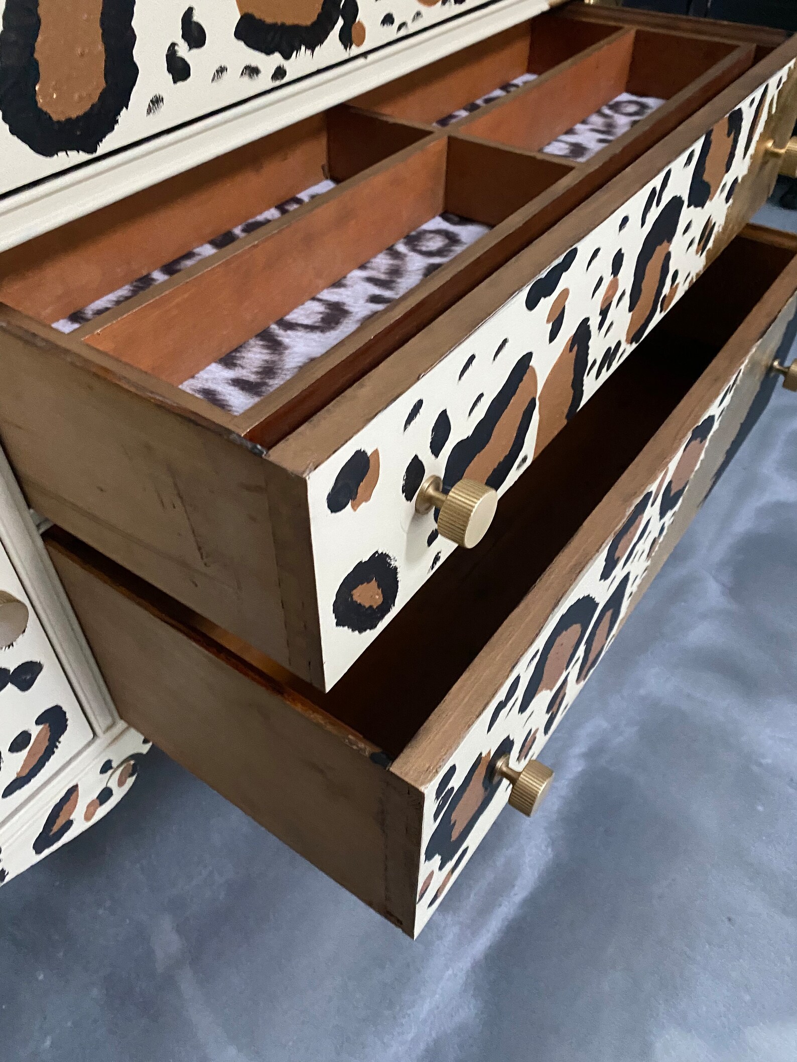 Hand Painted Leopard Print, Gold Leaf, and Black Buffet Credenza ...