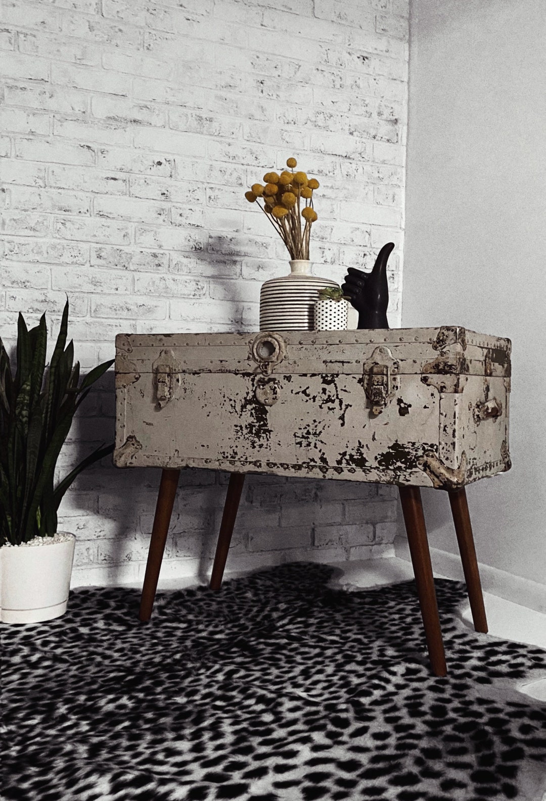 Pink Interior Military Trunk Chest Footlocker Mid Century Modern Legs ...