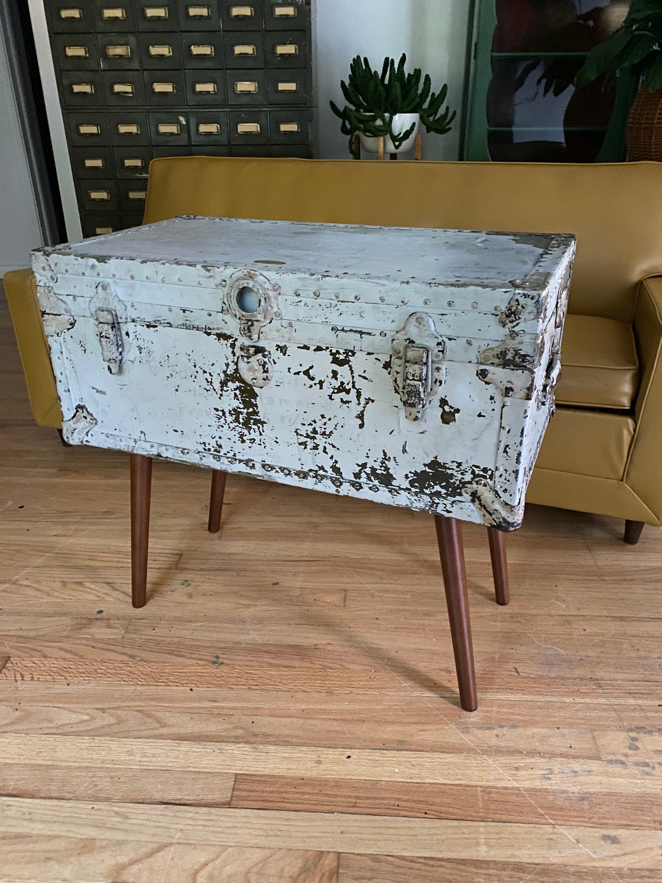 Pink Interior Military Trunk Chest Footlocker Mid Century - Etsy