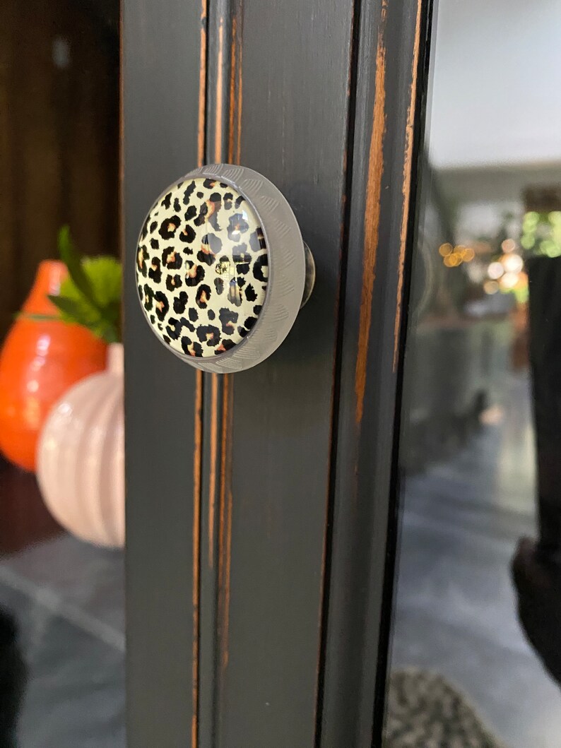 Vintage Display Cabinet China Cabinet Black and Leopard Print - Etsy