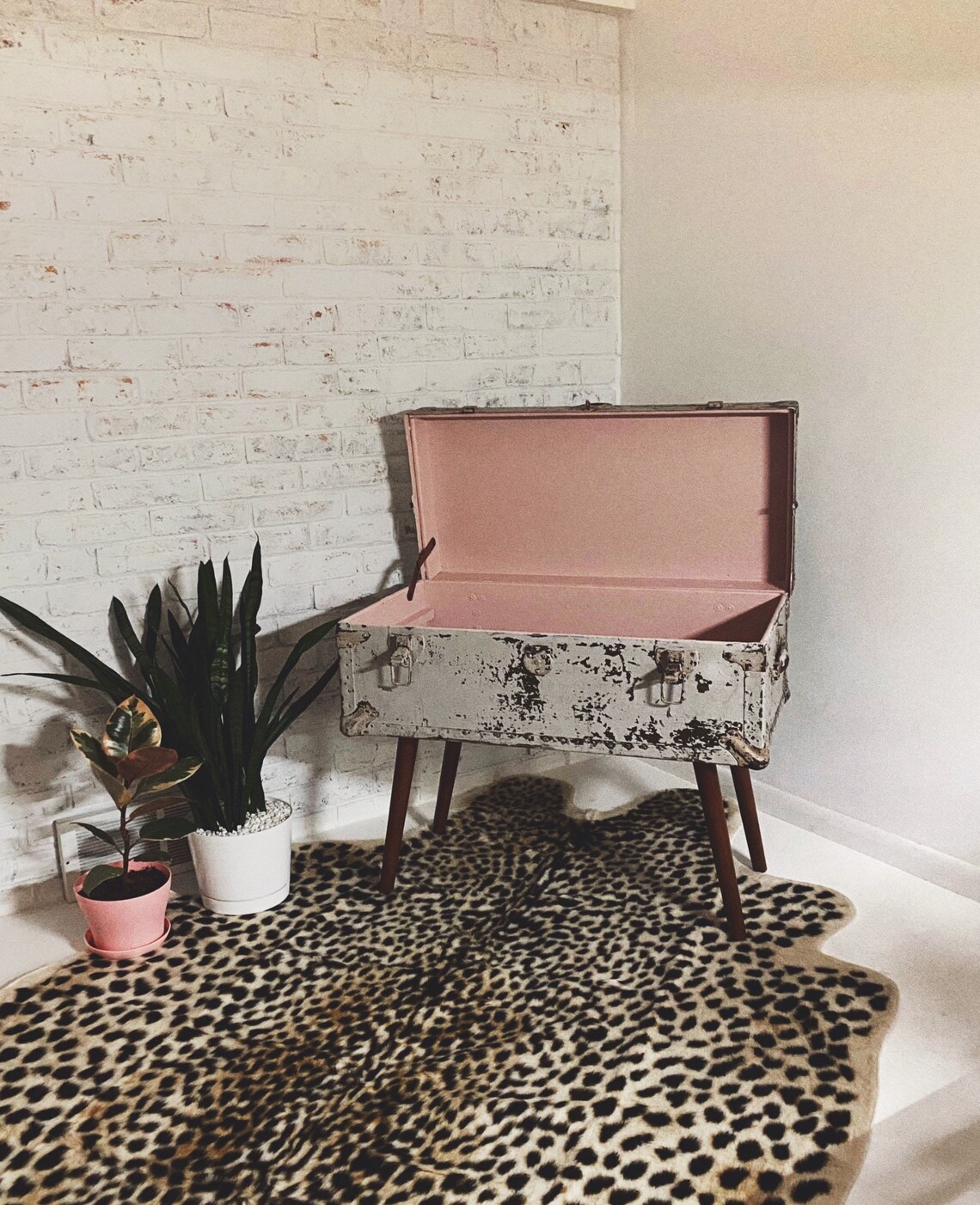 Pink Interior Military Trunk Chest Footlocker Mid Century - Etsy