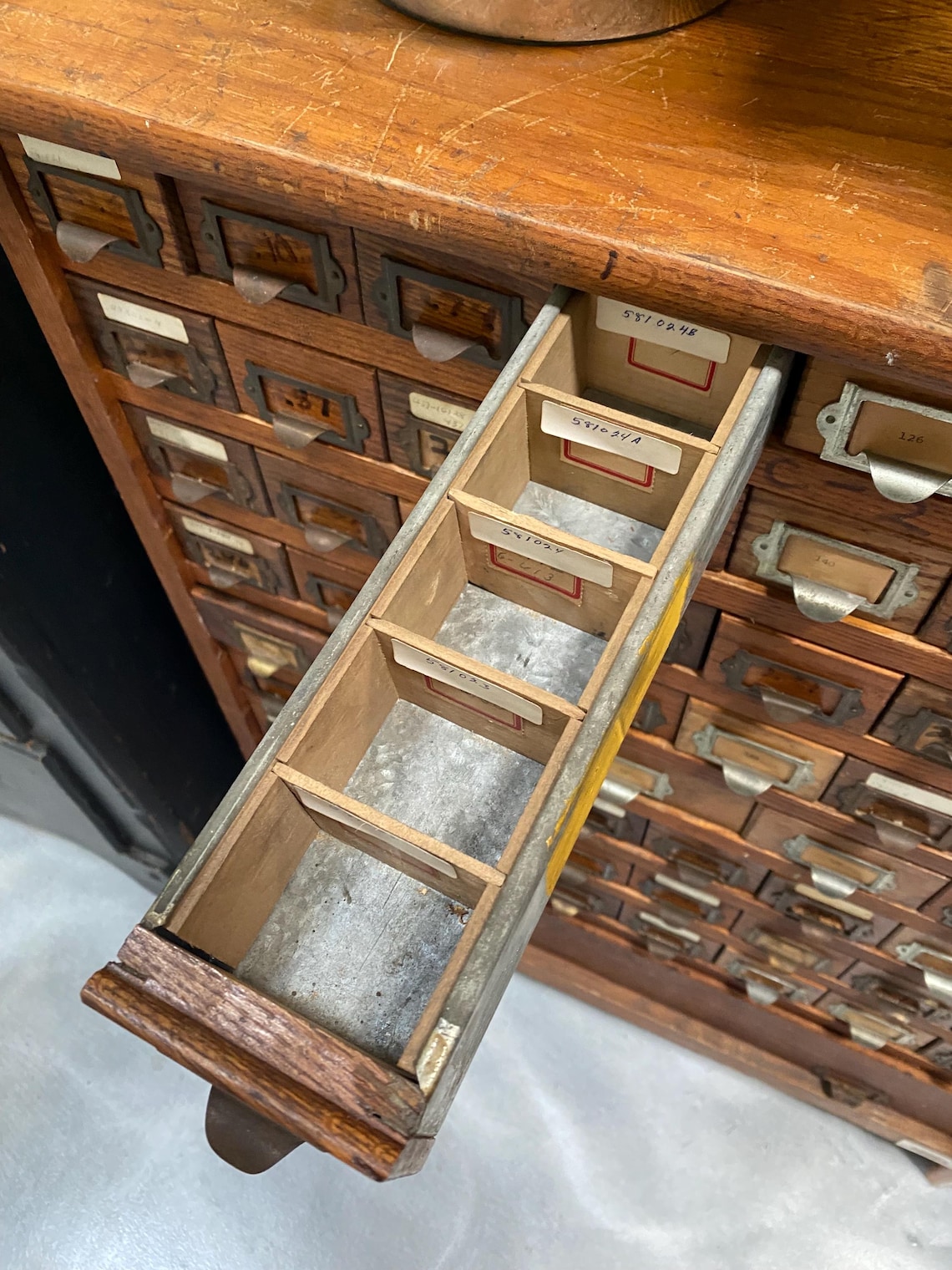 Oak Cabinet 64 Drawer Apothecary Cabinet Tool Storage 6” Hairpin Legs ...