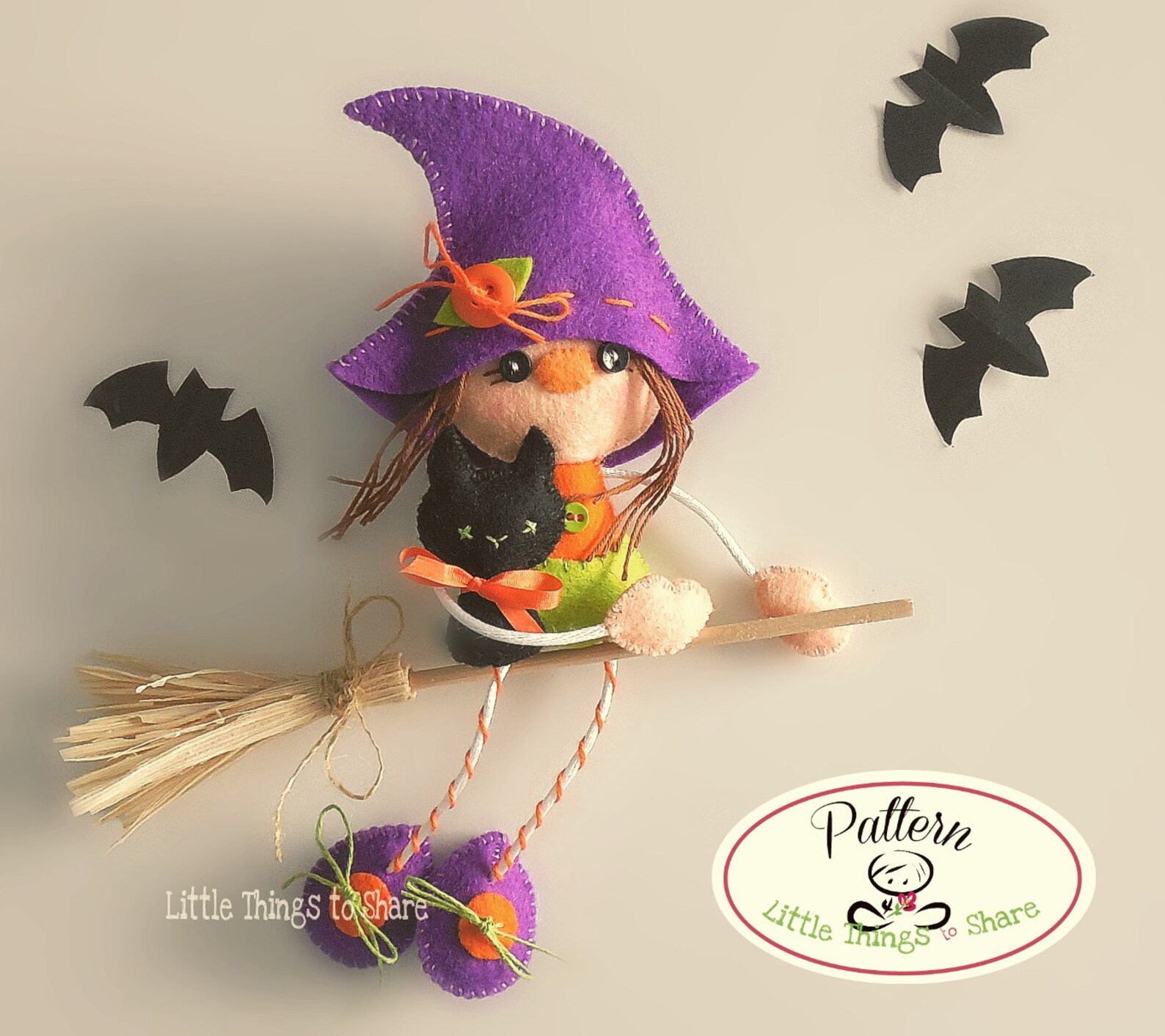 Witch and Cat-pdf Sewing Pattern-halloween Ornaments-halloween Decor ...