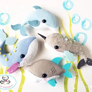 Sea Animals Set of Four PDF Sewing Pattern-shark-whale-dolphin-narwhal ...