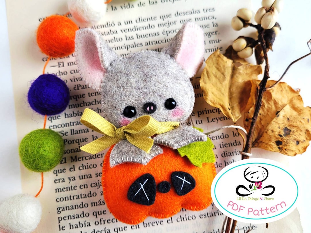 Pumpkin Bat Pattern, PDF File-halloween Ornament, Felt Bat, Bat Plush ...