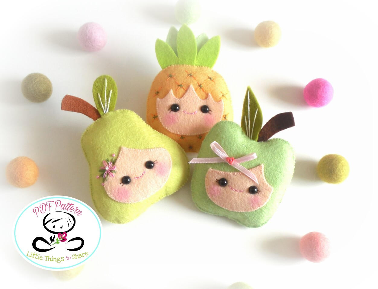 Happy Fruit-felt Pattern-set of Three Fruits-felt Fruit-diy Felt Fruit ...
