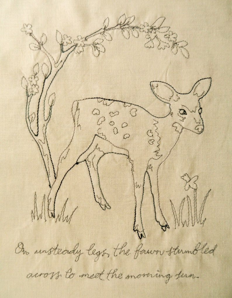 Red Work 10 Fawn and Blossom Printed Pattern Wildlife Hand Sewing ...