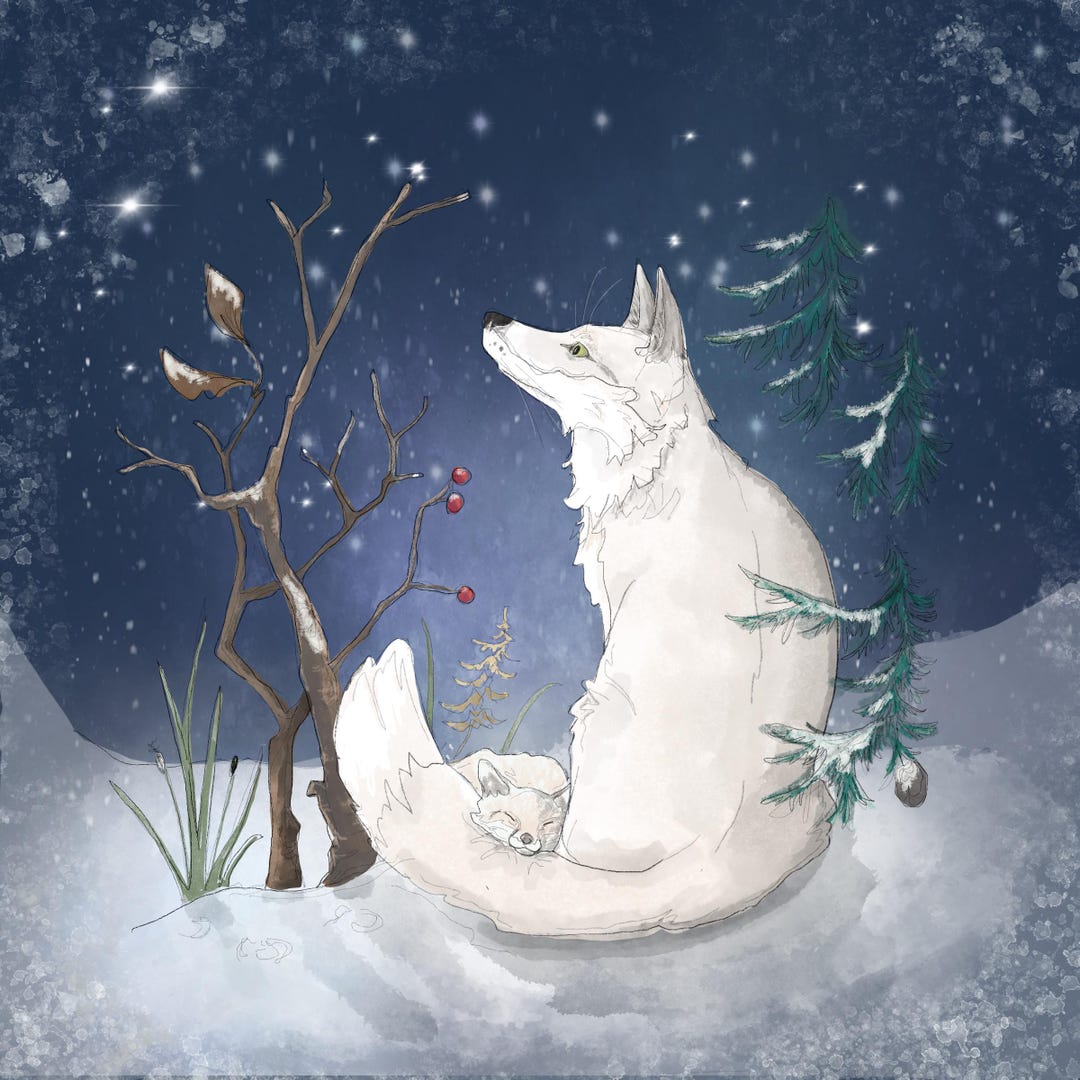 Pre-order Arctic Circle Fox and Cub Panel on Quilting Cotton 30.5 by 30 ...