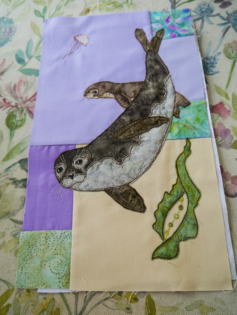 Printed Pattern for Block of the Month 9 Winter, Seals, Seagull Teasels ...