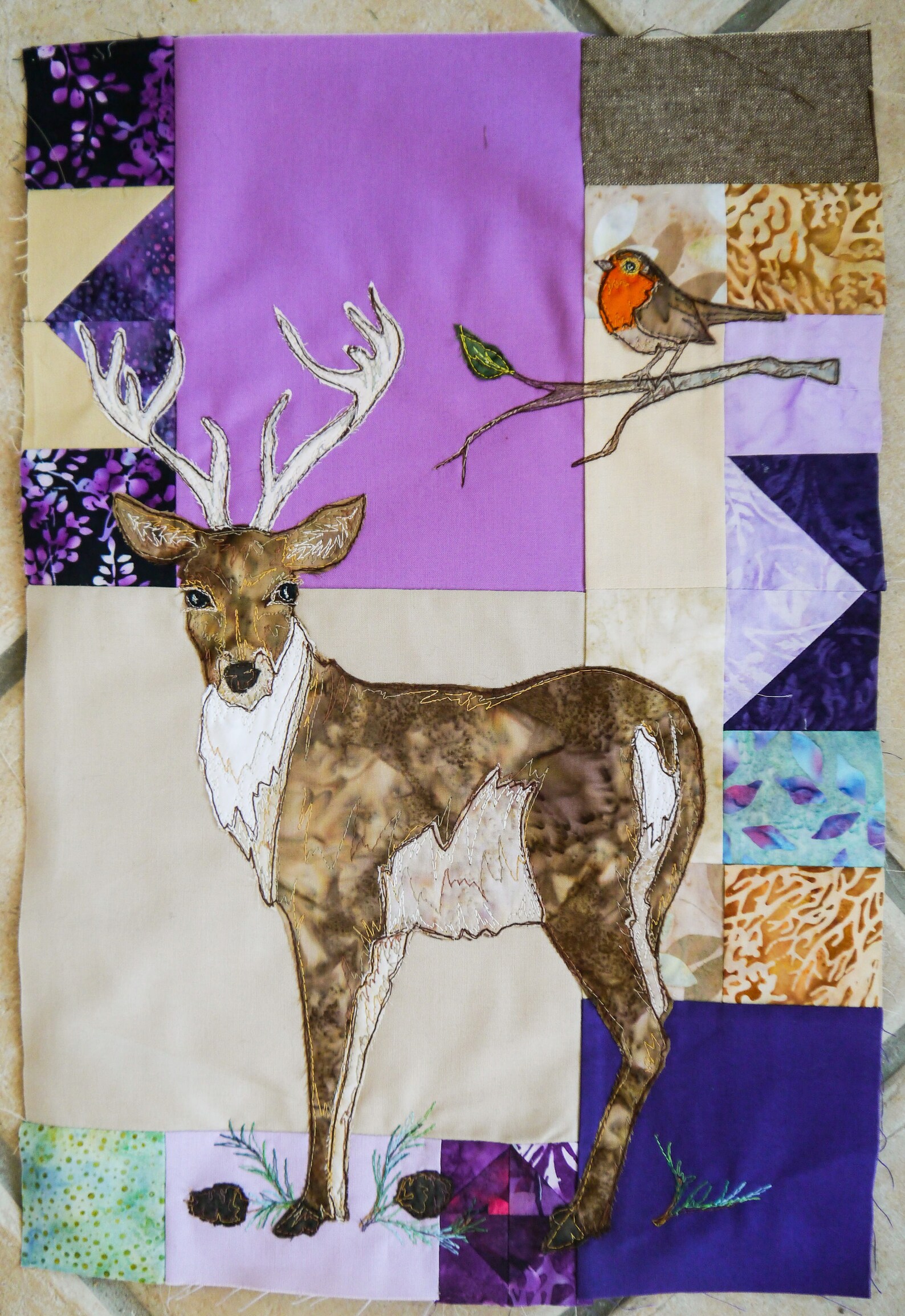 PDF Pattern for Block of the Month 11 Stag Robin Deer Raw Edge Applique ...