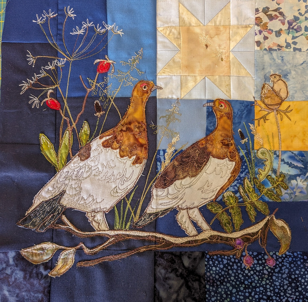 PDF Pattern for 'A Covey of Pheasants" Block 1 Quilt Ptarmigan Raw Edge ...