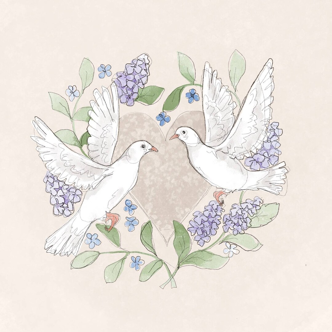 Pre-order Wedding White Doves Lilac Heart Spring Cream Panel on ...