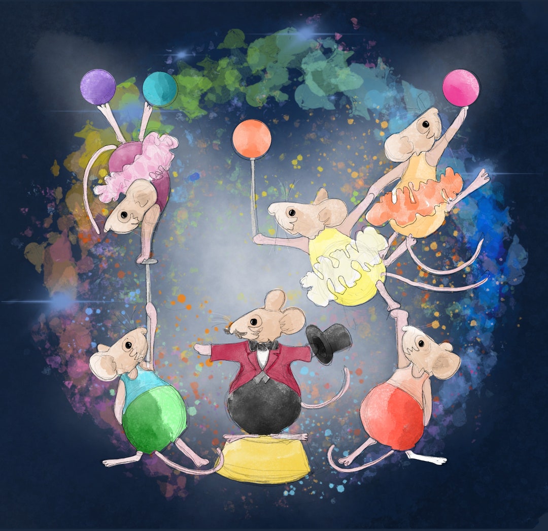 Circus Mice Acrobats Ringmaster Printed Panel on Quilting Cotton 30 ...