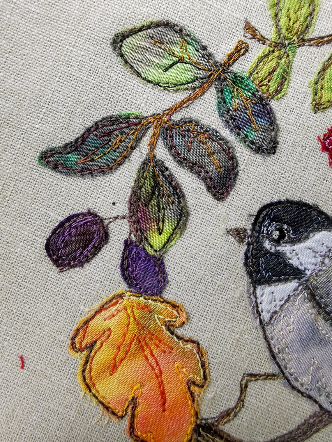 PDF Pattern for Autumn Chickadee Berries Sloes Raw Edge Applique ...