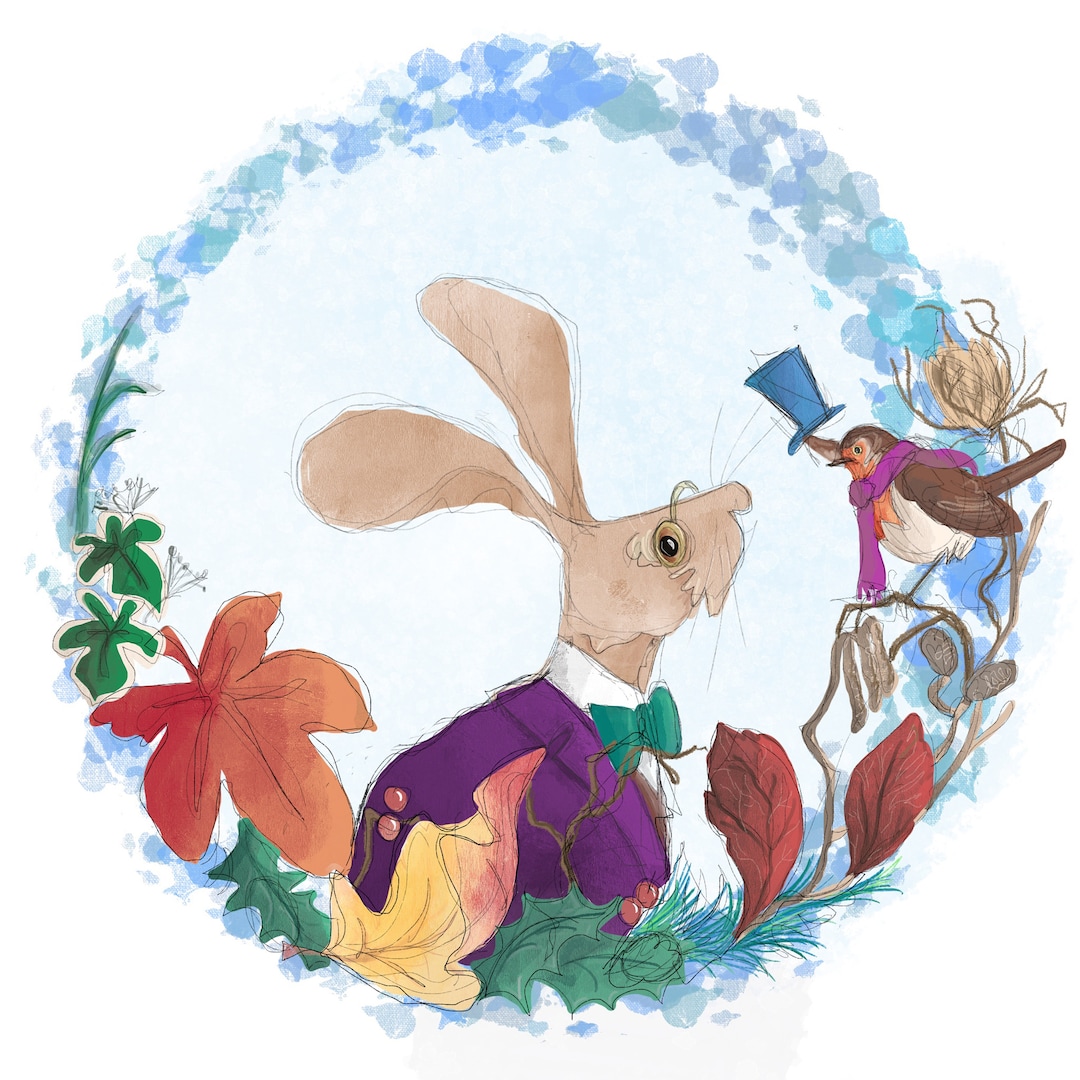 Victorian Christmas Hare and Robin Printed Panel on Quilting Cotton 30 ...