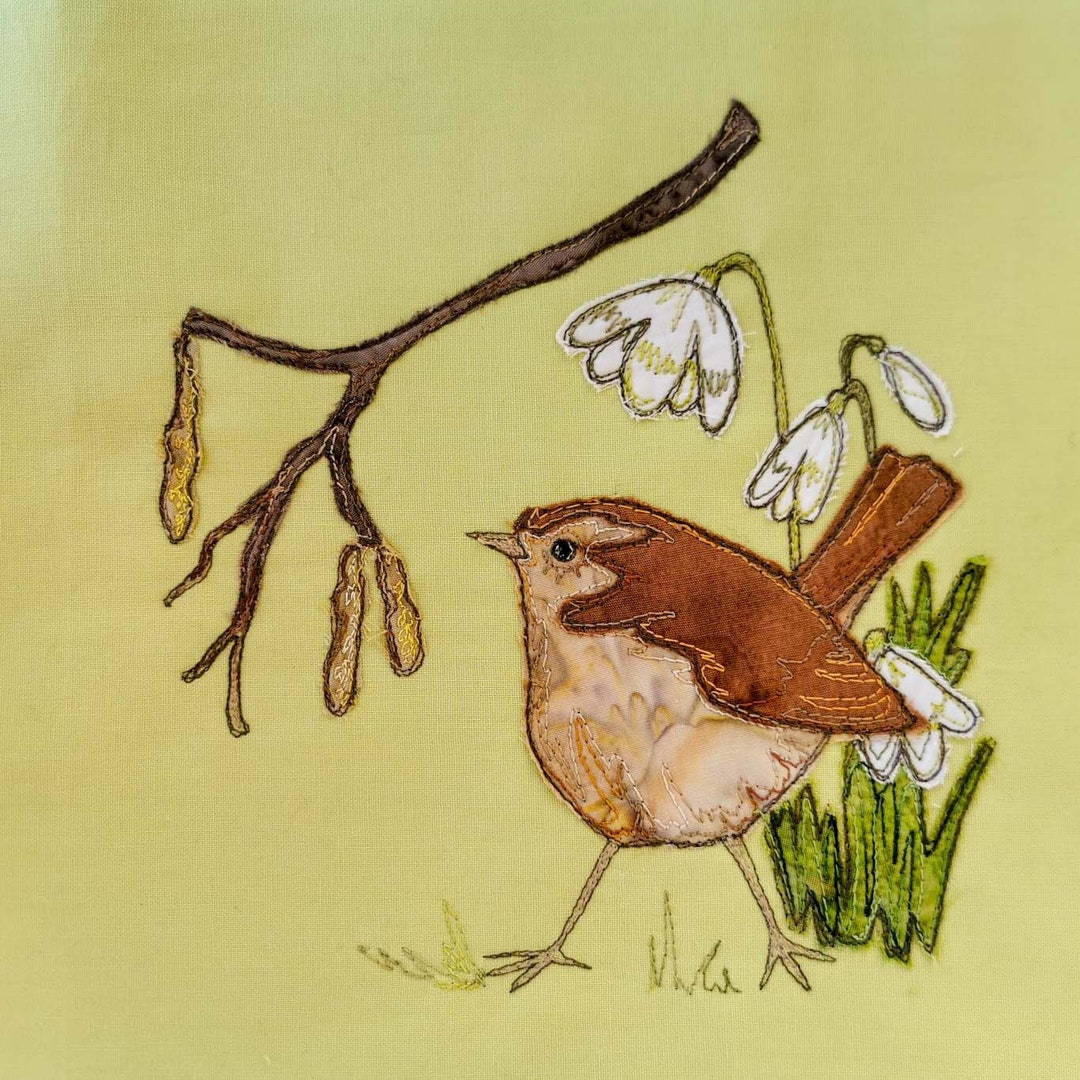 Wren & Snowdrop Applique PDF Pattern: Free Motion Embroidery - Etsy