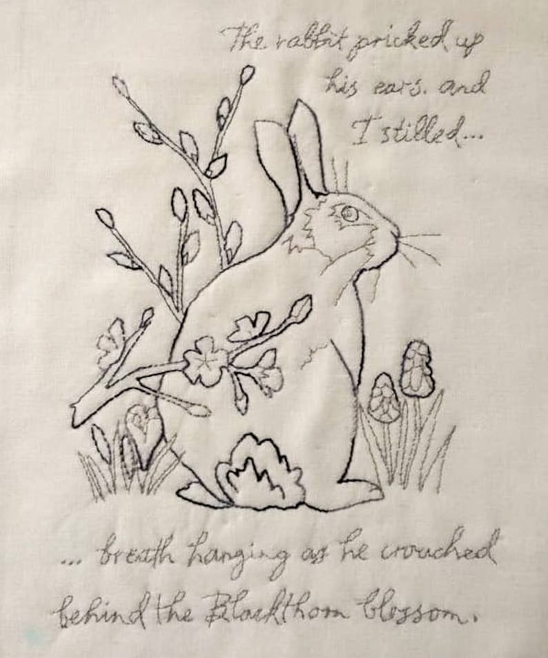 PDF Red Work 2 Rabbit and Blackthorn Blossom Pattern Wildlife - Etsy