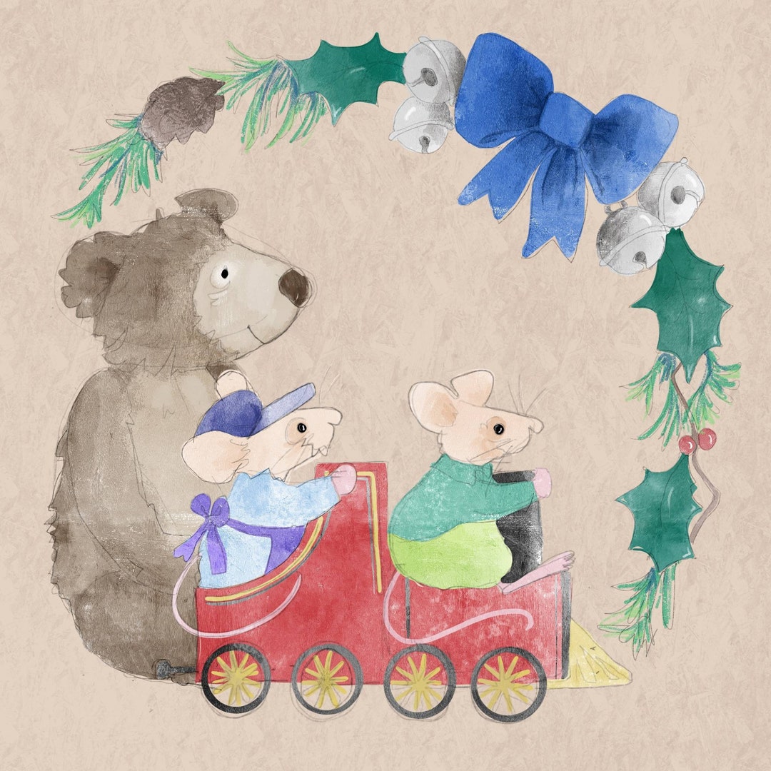 Pre-order Christmas Card Toy Shop Window Teddy Train Mouse Engineer ...